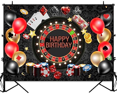 Sensfun Casino Birthday Backdrop Poker Las Vegas Birthday Party Background Roulette Chips Casino Night Theme Birthday Decorations Backdrops Cake Table Banner Photo Booth Props Vinyl 7x5ft