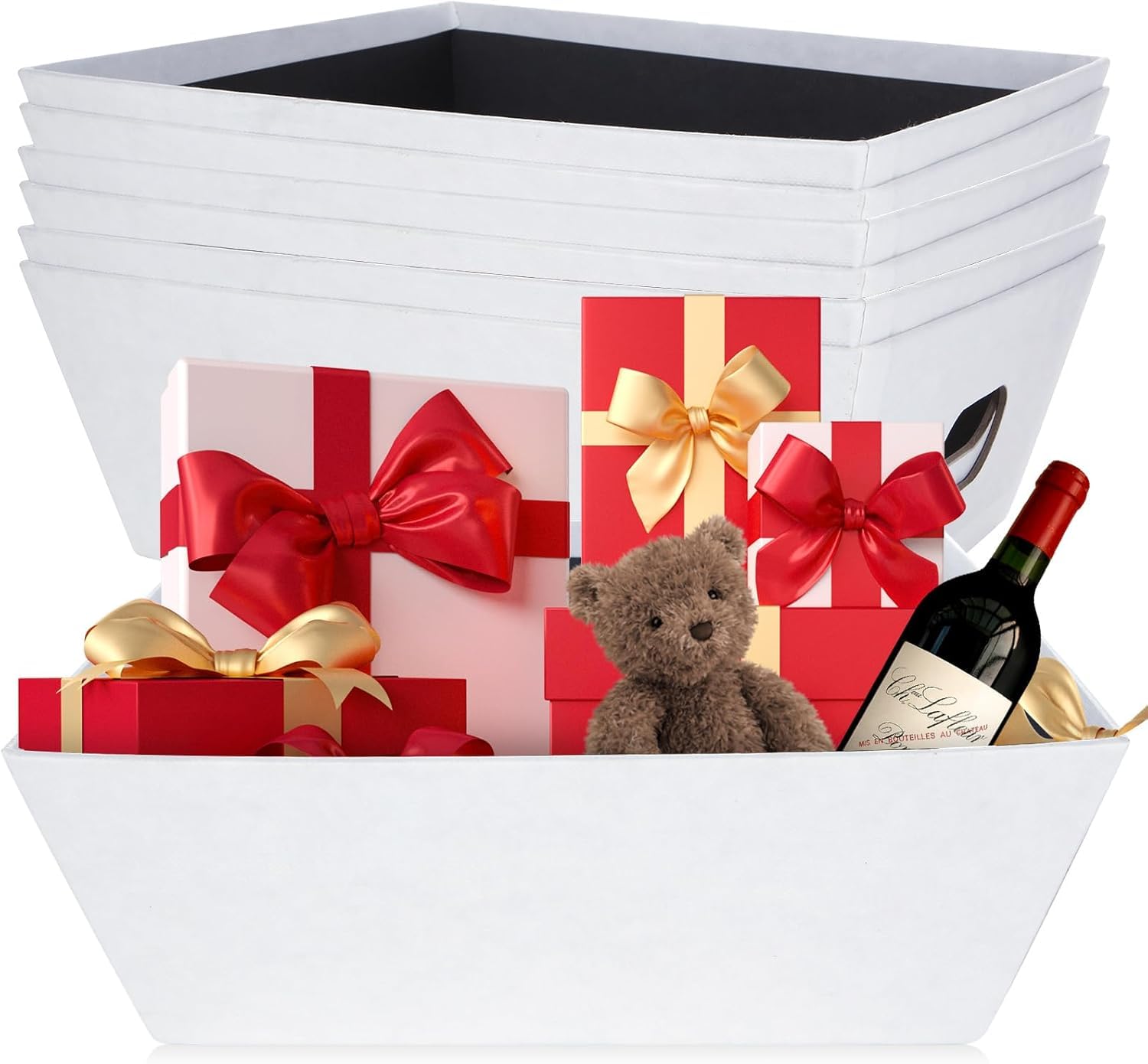 SHUESS 6 Pk 8.6 x 10 inch White Basket for Gifts Empty Large Gift Basket Empty to Fill Rectangular Cardboard Tray with Handles for Christmas Wedding Holiday | Gift to Impress