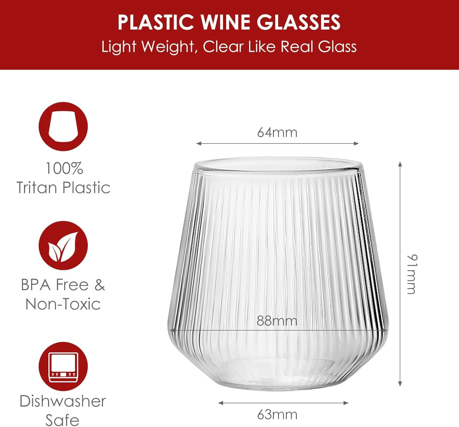 OMYOPY 20 Pack Stemless Ribbed Wine Glasses for Parties, 14oz Origami Style Ridged Drinking Glasses Tumbler, Drinking Party Cups Disposable & Reusable for Cocktails, Whiskey, Wedding