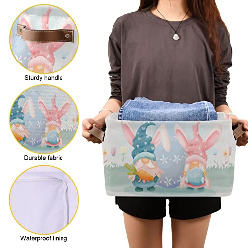 senya Easter Basket, Easter Gnome Bunny Foldable Fabric Collapsible Storage Bins Organizer Bag for Storage Clothes
