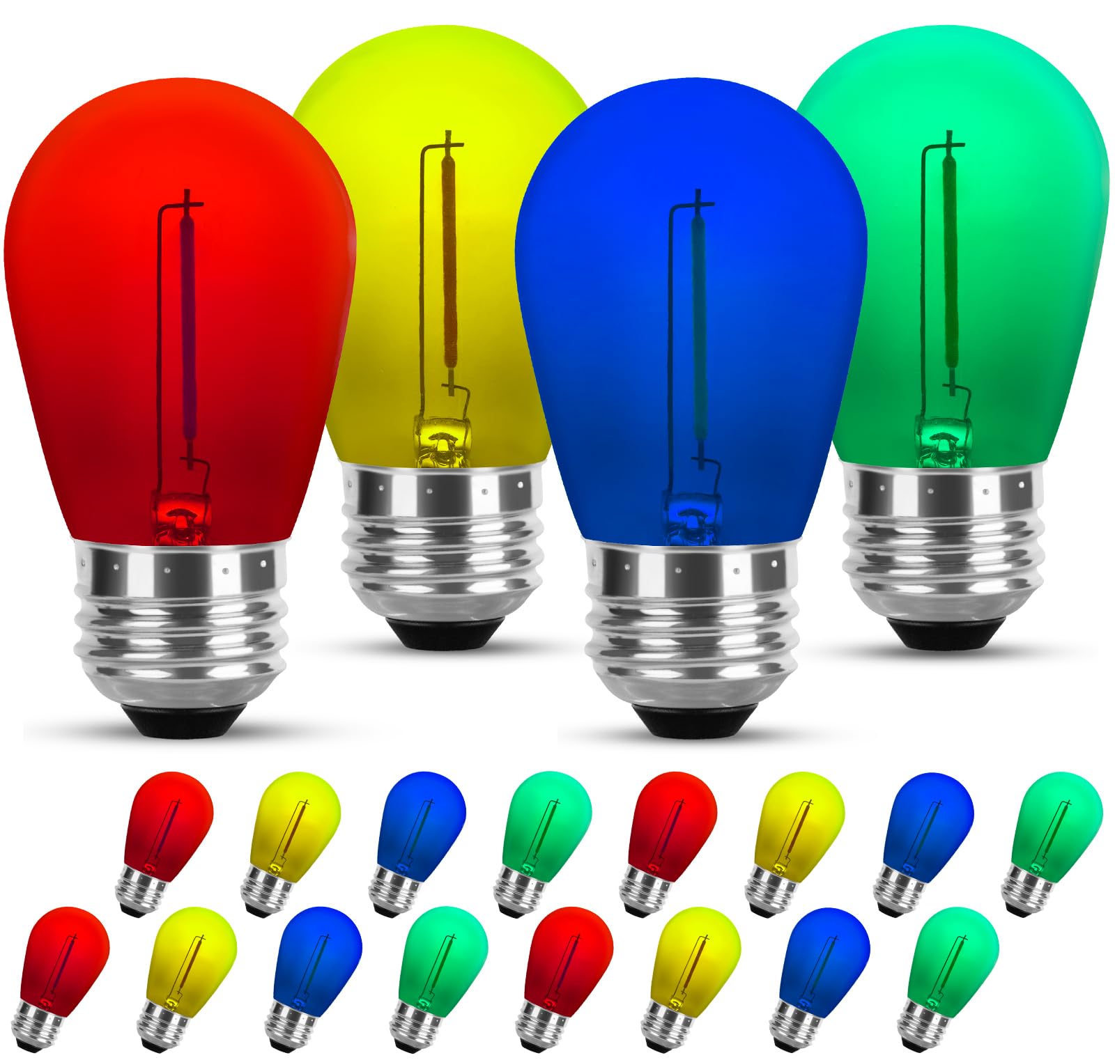 SMART EGG S14 Colored LED String Light Bulbs Replacement 16 Pack, 1W Multi-Color Edison Bulb E26 Medium Base Plastic Shatterproof for Home Outdoor Decor