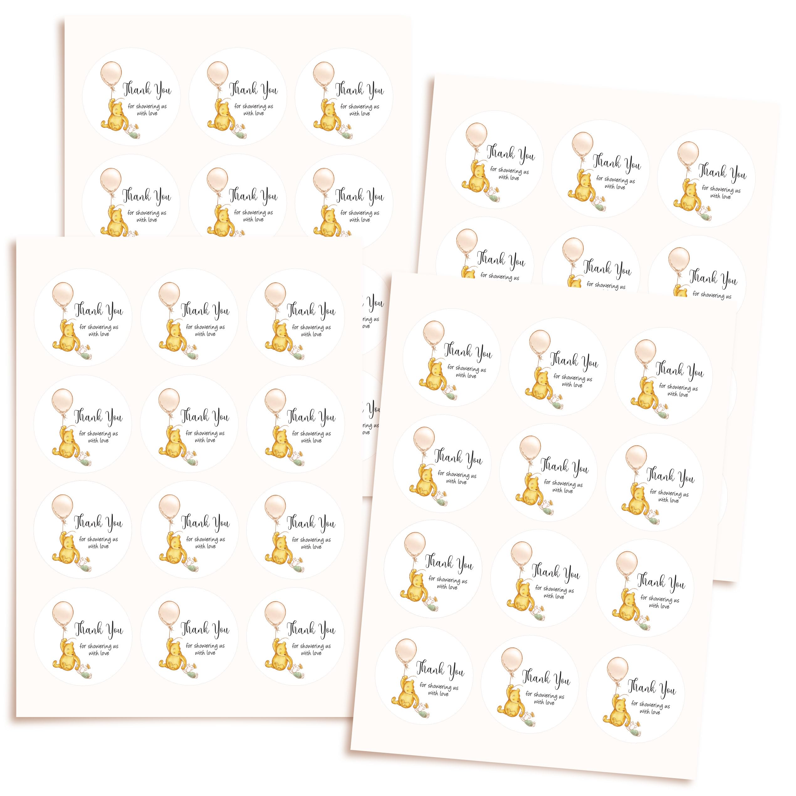 WEECUTES® Winnie Thank You Stickers Baby Shower Decorations Honey Jar Gift Label Classic Pooh Birthday Party Decor Supplies (48 Pcs)