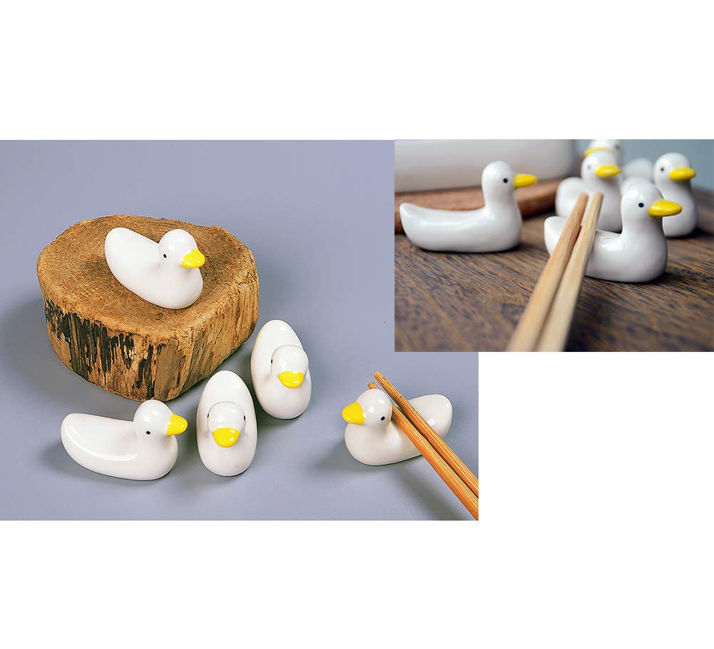 Kungfu Alien Cute Duck Chopstick Holder Rest Ceramics Decorative Dinner Spoon Stand Knife Stand, 5 Pcs