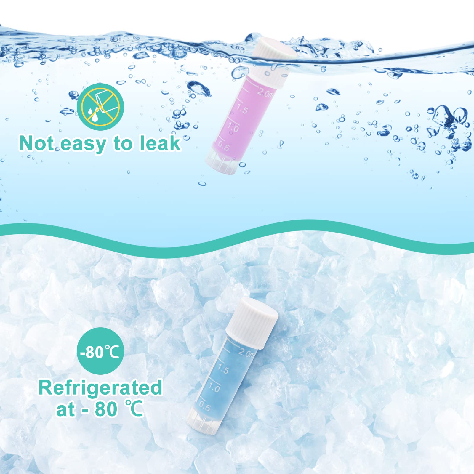 NHYAMX 50 Pack 2ml Lab Plastic Frozen Test Tubes Vial Seal Cap Graduated Plasti Cryogenic Vial Tube with Screw Caps Container for Laboratory School Educational