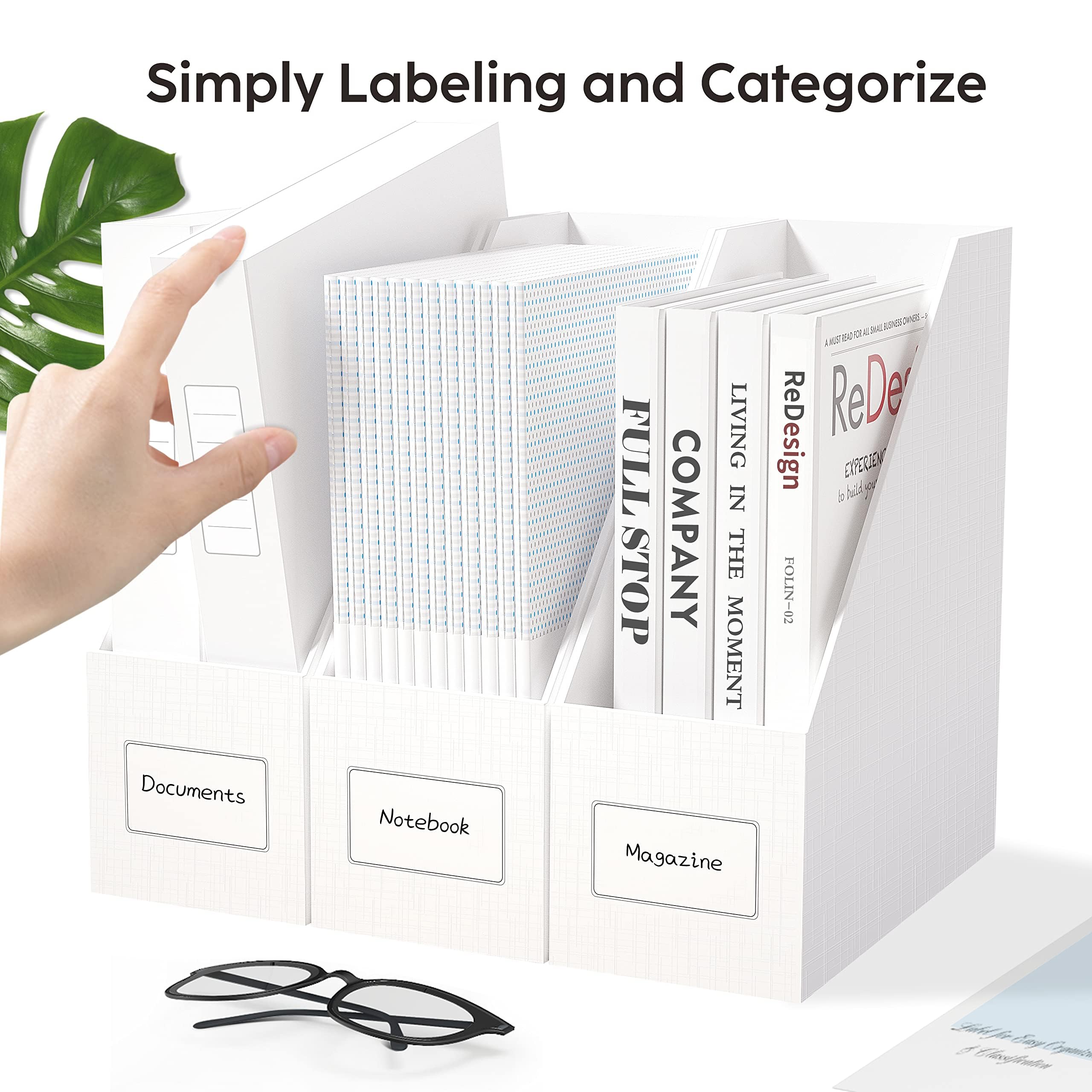 JiaWei Magazine File Holders, 3 Packs White Document Organizer, File Racks,Book Bin for Office.