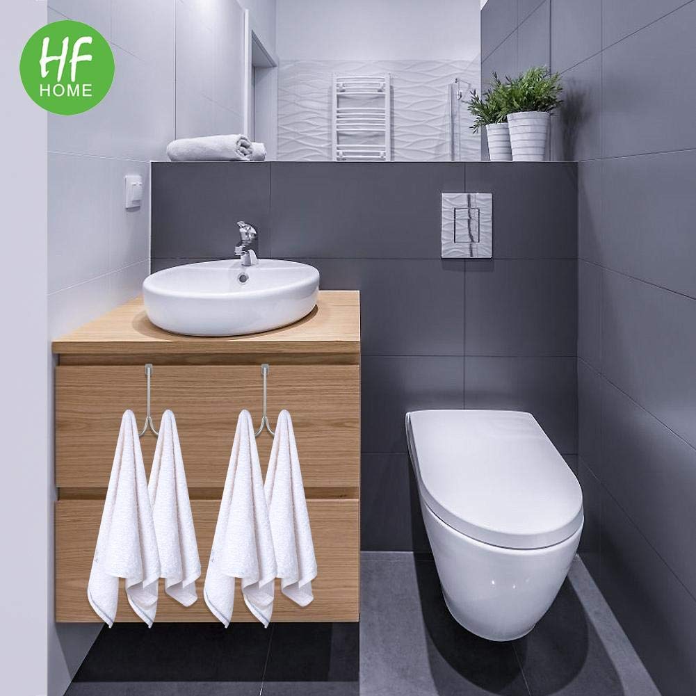 HFHOME 2Packs Over The Door Double Hanger Hooks, Metal Twin Hooks Organizer for Hanging Coats, Hats, Robes, Towels- Silver