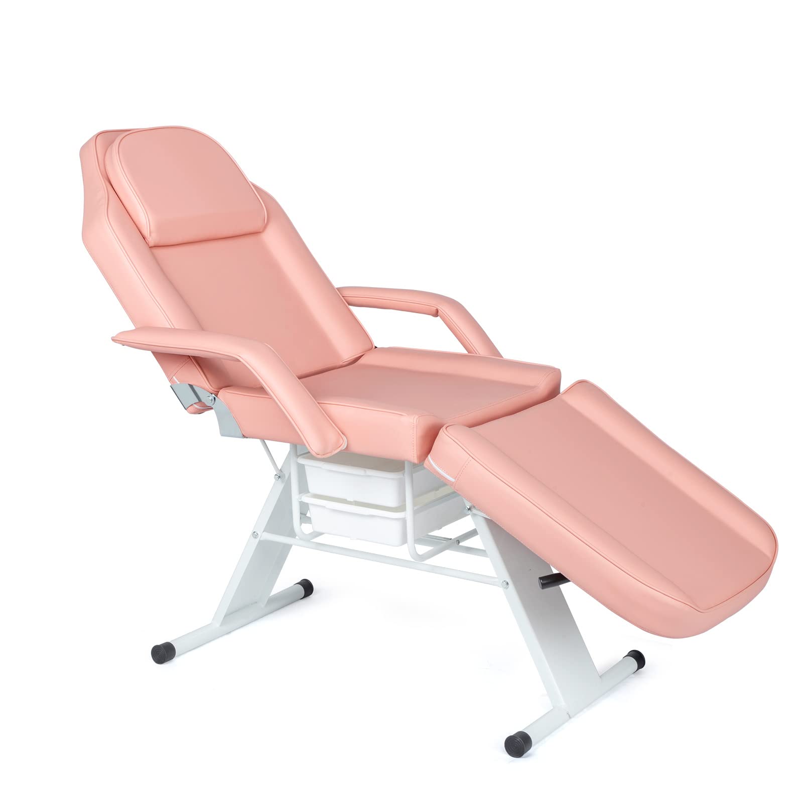 OmySalon Esthetician Salon Bed, Professional Massage Tattoo Table Salon Spa Equipment with 2 Beauty Baskets,Facial Beauty Barber Waxing Lash Microblading,Pink
