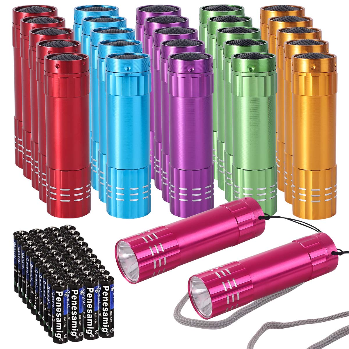 KunHe 30 Pack Party Favors Mini Small Led Flashlight Bulk Lanyard for Kids Cheap Halloween Flashlights for Camping, Power Outage, Night Reading
