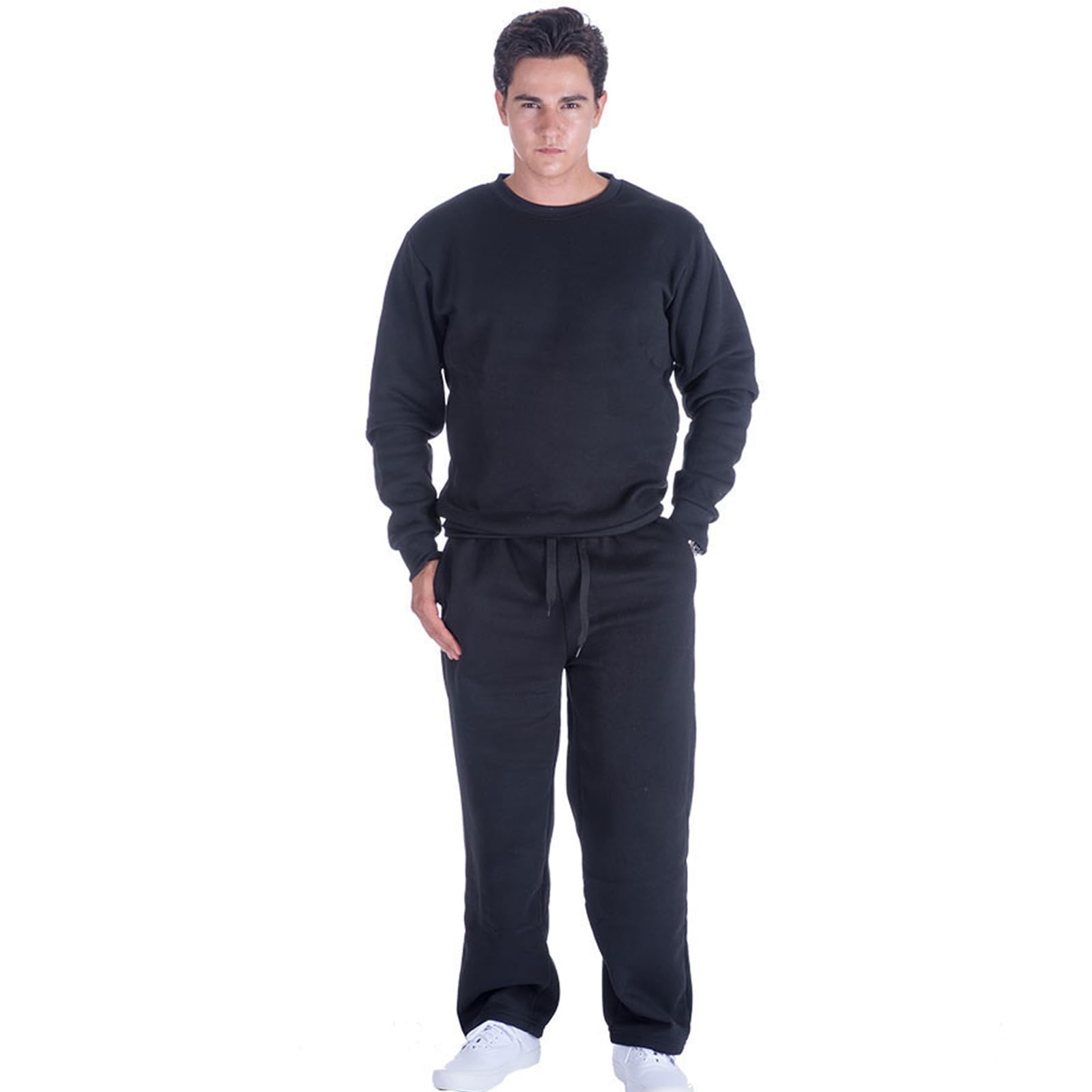 LI HANTON Men's Sweatpants Fleece Jogger Pants Athletic Workout Running Sports Sweatpants with Pockets Open Bottom(Black, US 3XL)