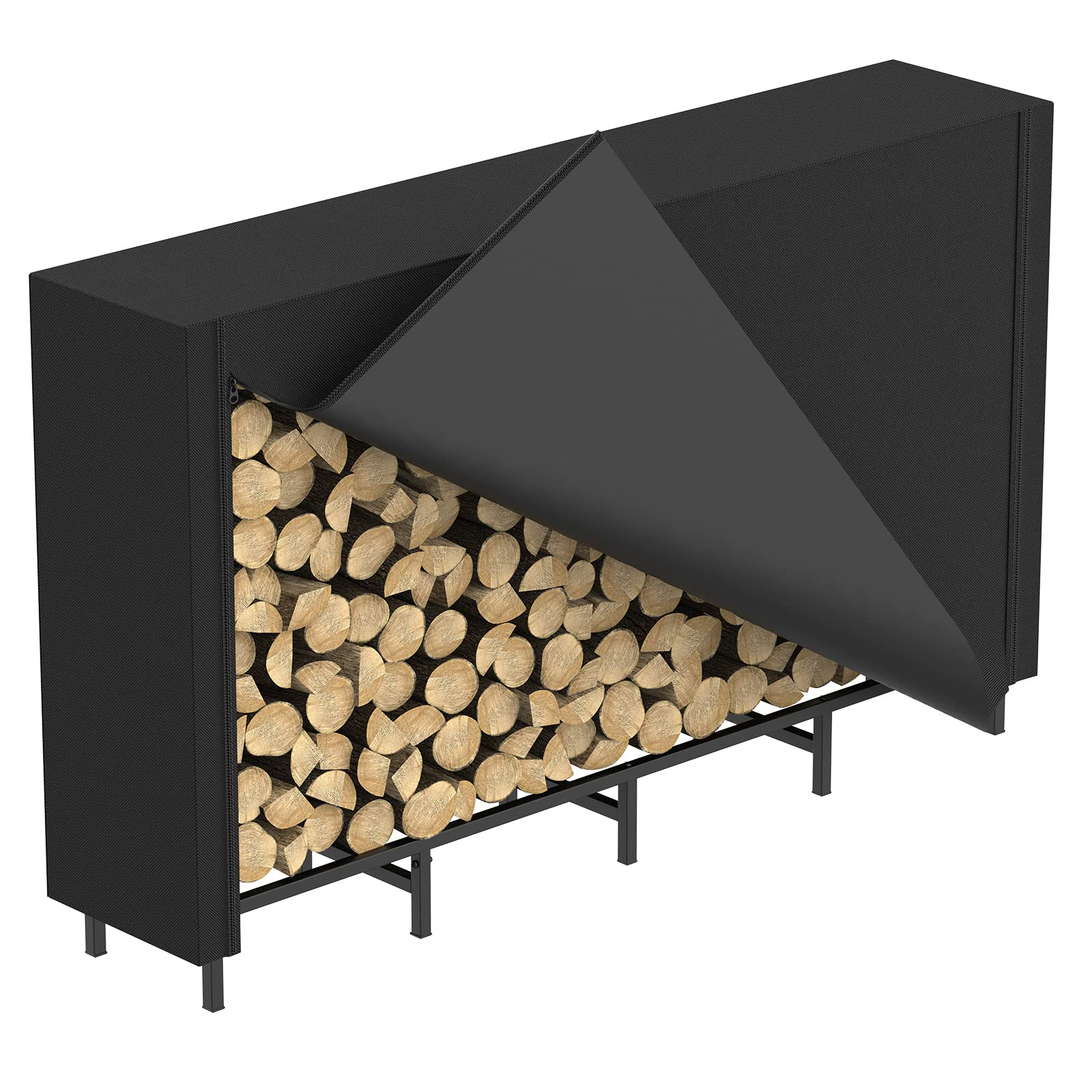 NORCEESAN Outdoor Firewood Rack Holder Heavy Duty Log Holder Wood Storage Rack with Cover 5.3Ft Wood Holder for Fireplace Indoor Firewood Storage with Oxford Fabric Cover, Metal