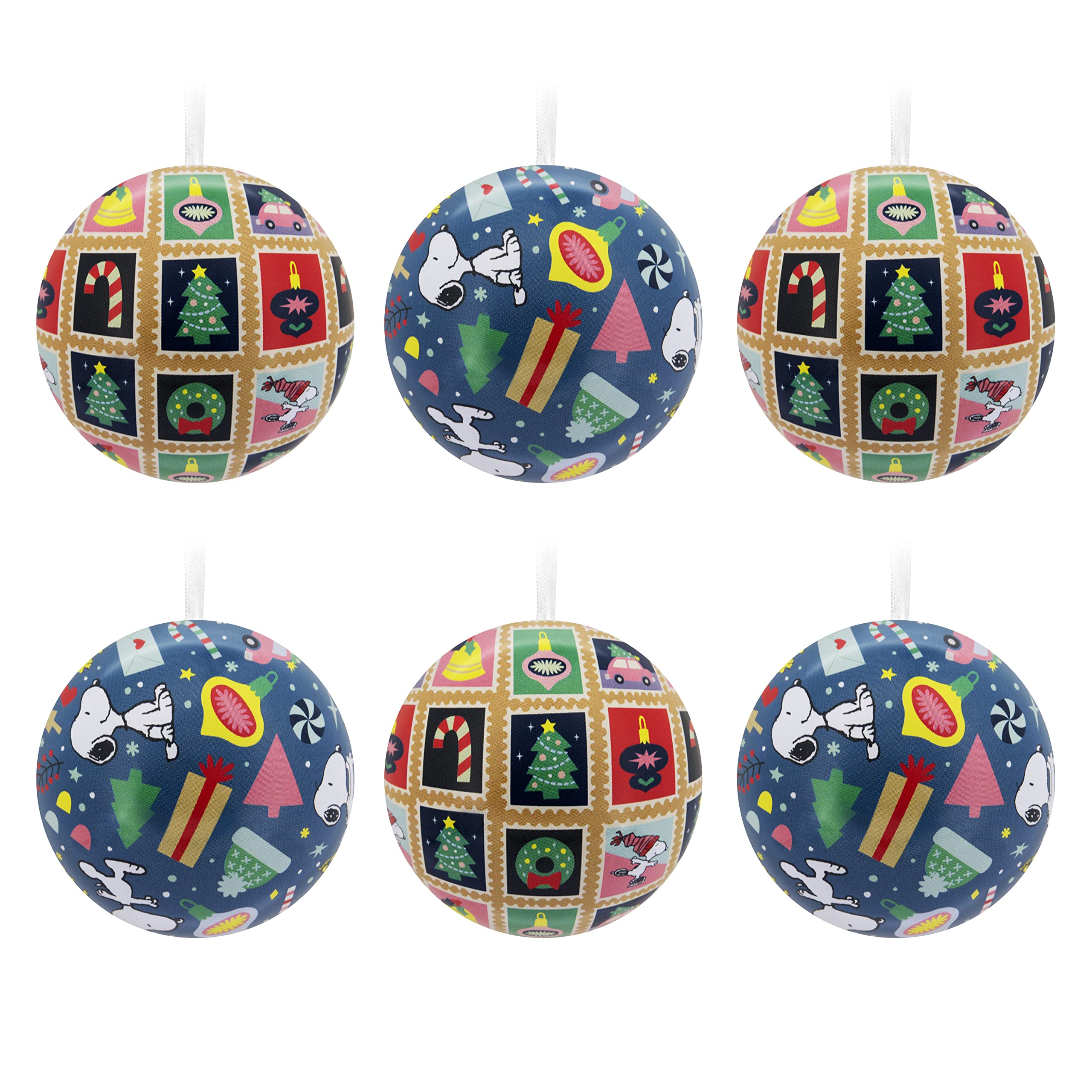 Hallmark Peanuts Tin Ball Christmas Ornaments, Set of 12