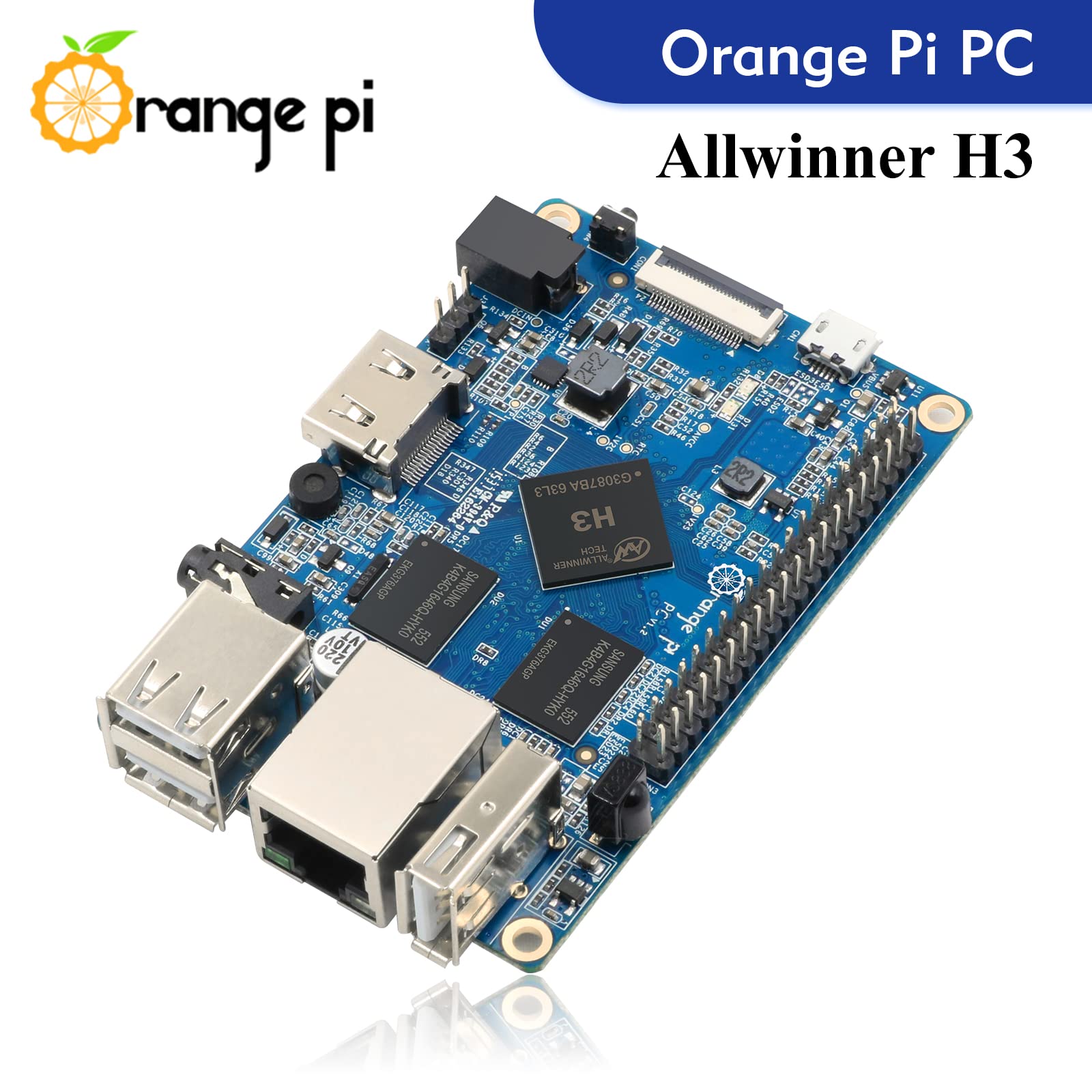 Orange Pi PC 1GB AllWinner H3 Quad Core Single Board Computer Microcontroller Mini PC Run Android Ubuntu Debian (PC + White Case + Power Supply)