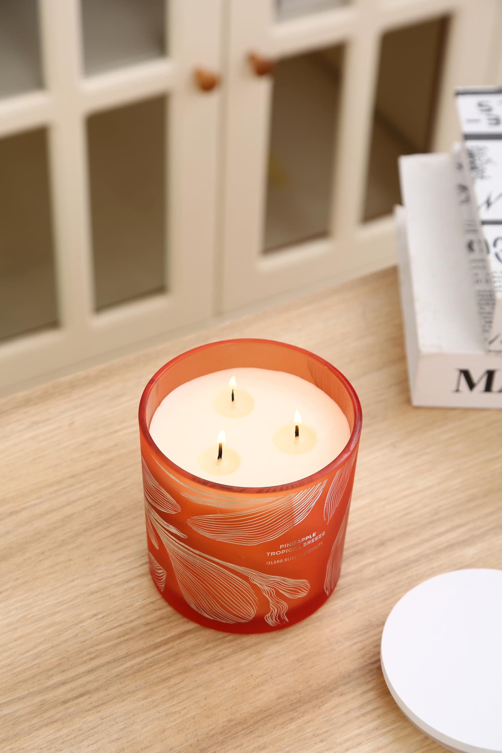 Pineapple Tropical Breeze 3 Wick Candle Large - Highly Scented Candle for Home 14.5 oz - Soy Candle - Home Fragrance Candles - Aromatherapy Relaxing Candle - Pineapple Paradise Candle for Men & Women