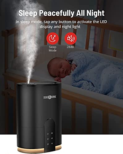 PARIS RHÔNE Humidifiers for Bedroom, 4L Cool Mist Humidifiers for Home Large Room, Ultrasonic Top Fill Humidifier with Humidistat, Essential Oils Diffuser, 30H, 28dB Quiet,12H timer, Night Light