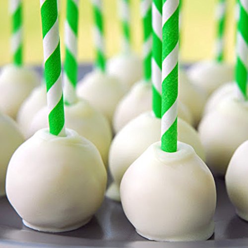 Outside the Box Papers Lime Green Stripe, Chevron and Polka Dot Paper Straws 7.75 Inches 75 Pack Lime Green, White