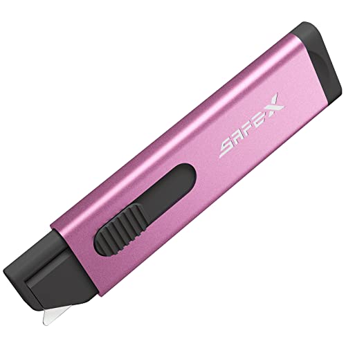 Small Retractable Ceramic Safety Cutter – Compact Box Cutter and Package Opener for Cartons and Thin Corrugated Materials (Pink, 1 Pack)