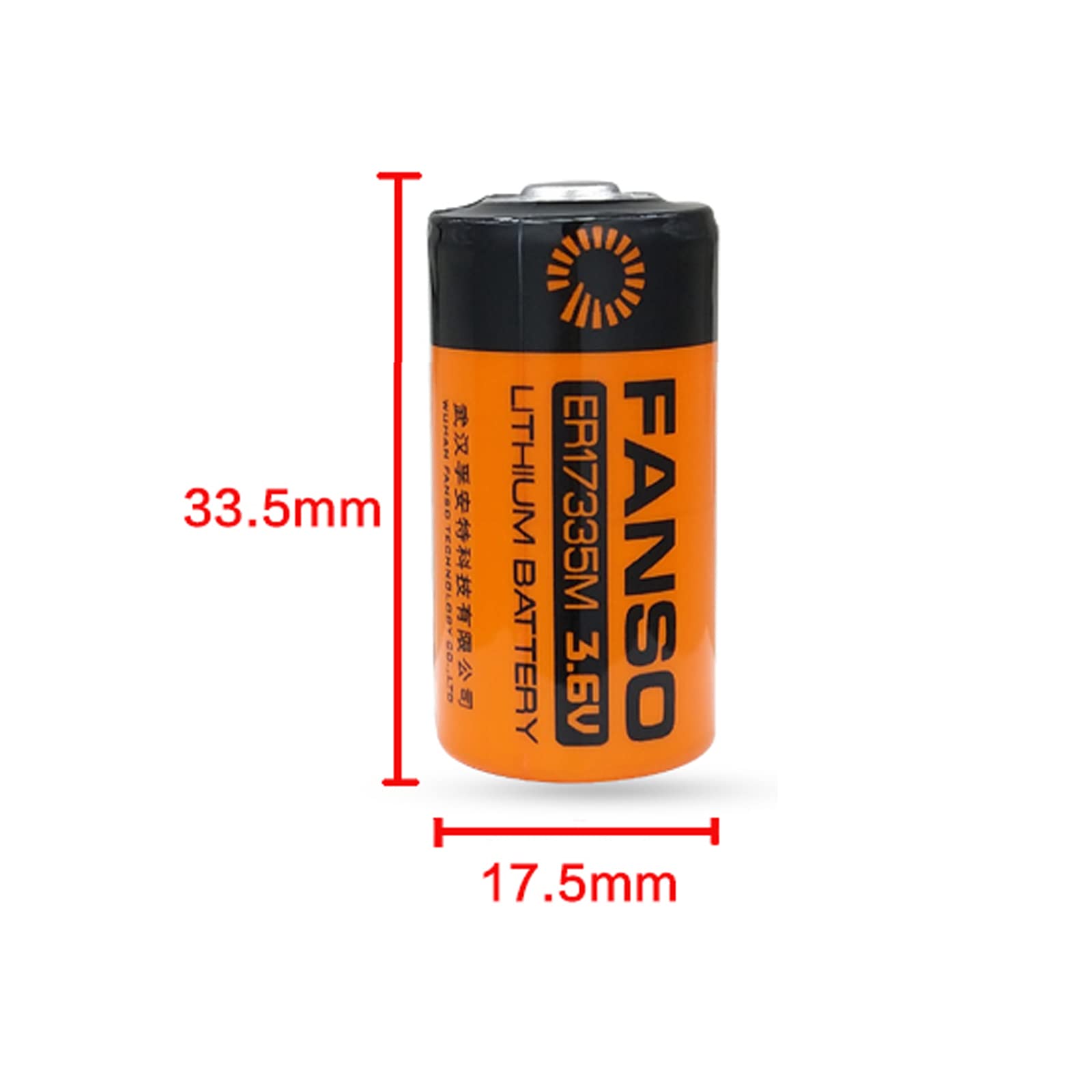 POWCAMAH 2-Pack ER17335M 2/3A Size 3.6V Lithium Battery 1700mAh Li-SOCL₂ Non-Rechargeable Battery for Alarm System
