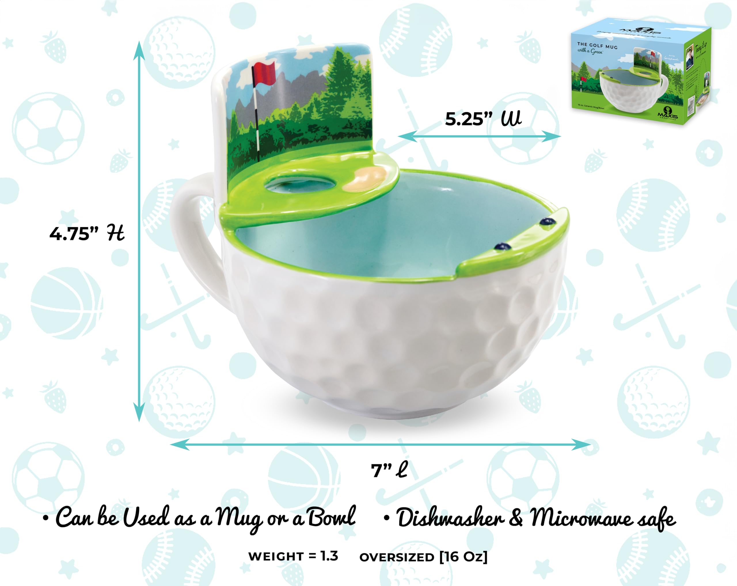 MAX'IS Creations The Golf Mug With A Green, Novelty Ceramic Coffee Mug, Soup Bowl, Funny Idea for Men Women Golfers Dad Him Her Kids Golf Lovers Golf Players, Golf Accessories, 16oz