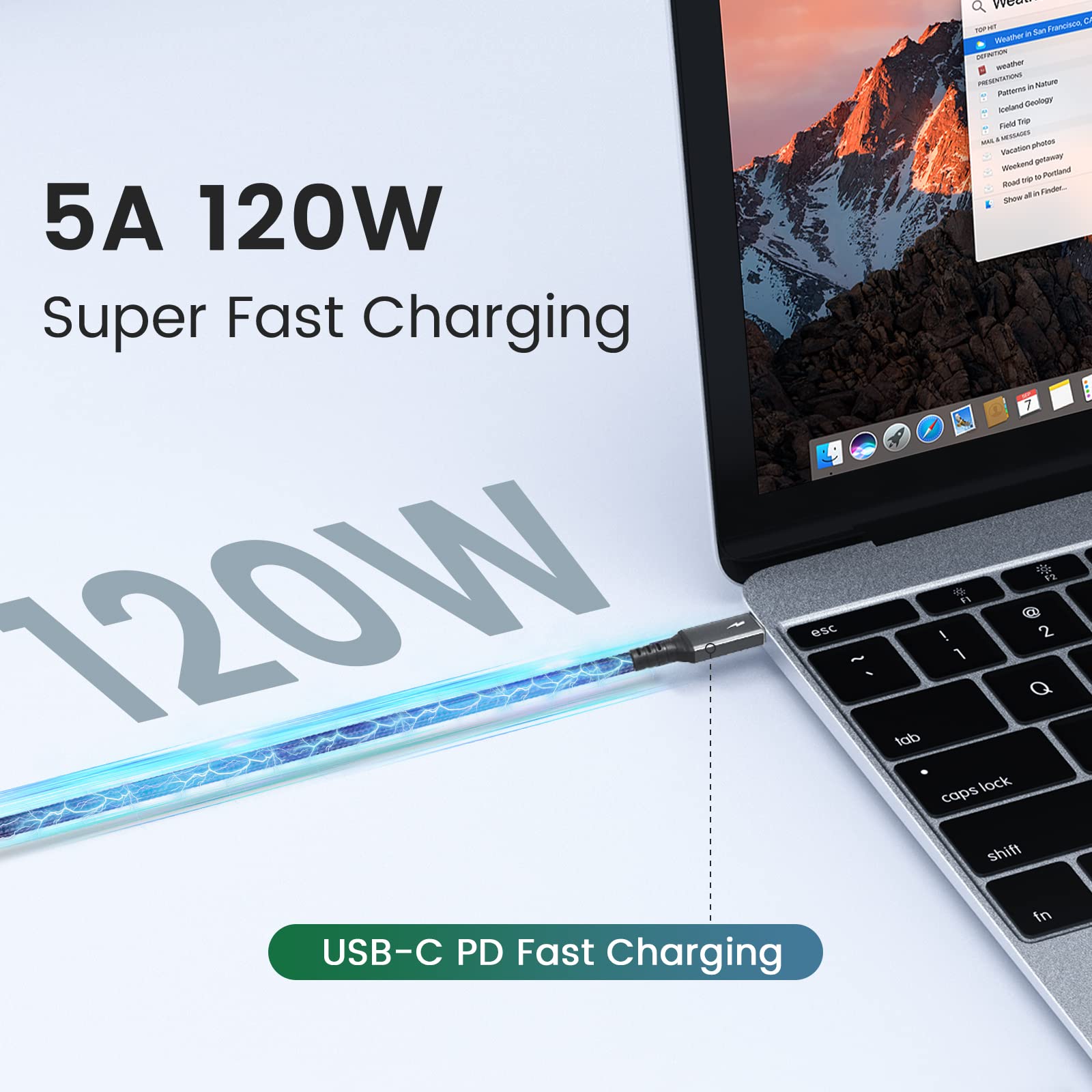 NAMCIM Thunderbolt 4 Cable (6.56 ft), USB4 Cable Support 120W Fast Charging/40Gbps Data Transfer/8K Display, USB C to USB C Cable, Intel Thunderbolt Certified for Type-C MacBooks, iPad Pro,Hub,Docking