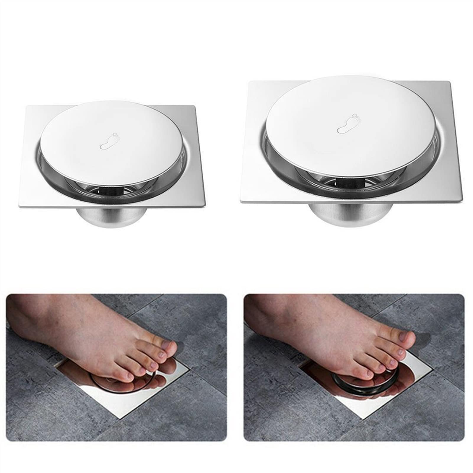 sink plug,sink plug strainer,sink plug replacement Sink Plug, Up Foot Floor Drain Anti-odor Bath Drains Push Down Deodorization Square Matte Shower Room Cover Plug 10 * 10cm for Bathroom and Kitchen (