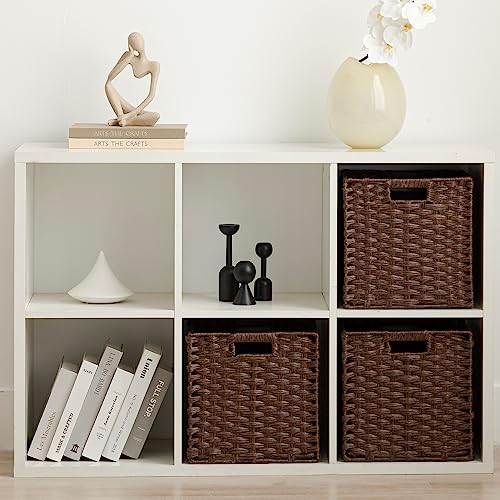 joybest Wicker Baskets for Shelves, Wicker Cube Storage Bins, 12L×12H×11.5W inch Storage Basket Cube with Handles for Pantry, Bedroom, Living Room, Nursery Room 3Pack