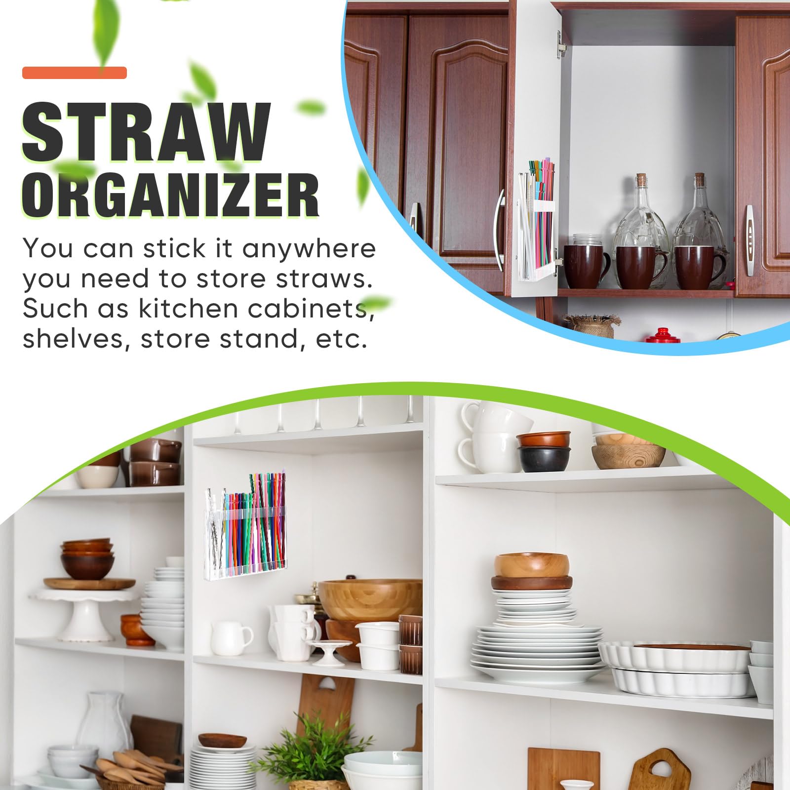 Qinyoung Acrylic Straw Holder with Double Sided Adhesive Tape Tumbler Straw Organizer for Cupboard Reusable Tumbler Straw Storage Container for Kitchen Counter (Transparent)