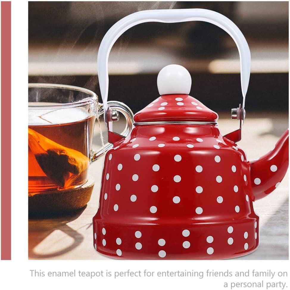 Tea Kettle Ceramic Enameled Teapot Red Dot Tea Kettle Stainless Steel Water Boiling Pot For Kitchen Stovetop 1.7L