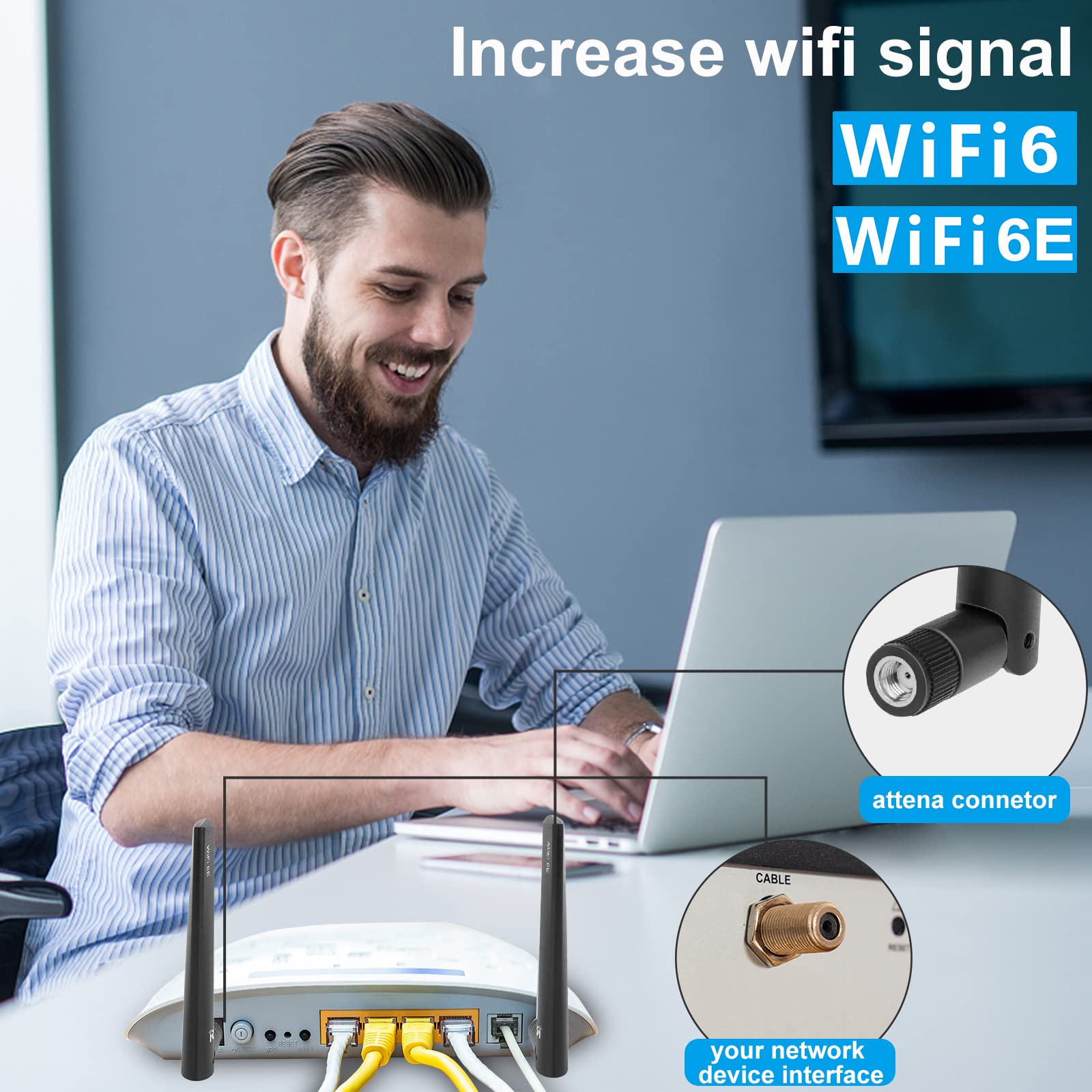 RS 2pcs Wi-Fi/WiFi 6E Antennas High Gain Dual Band WiFi RP-SMA Antenna for Router IP Camera Surveillance Recorder