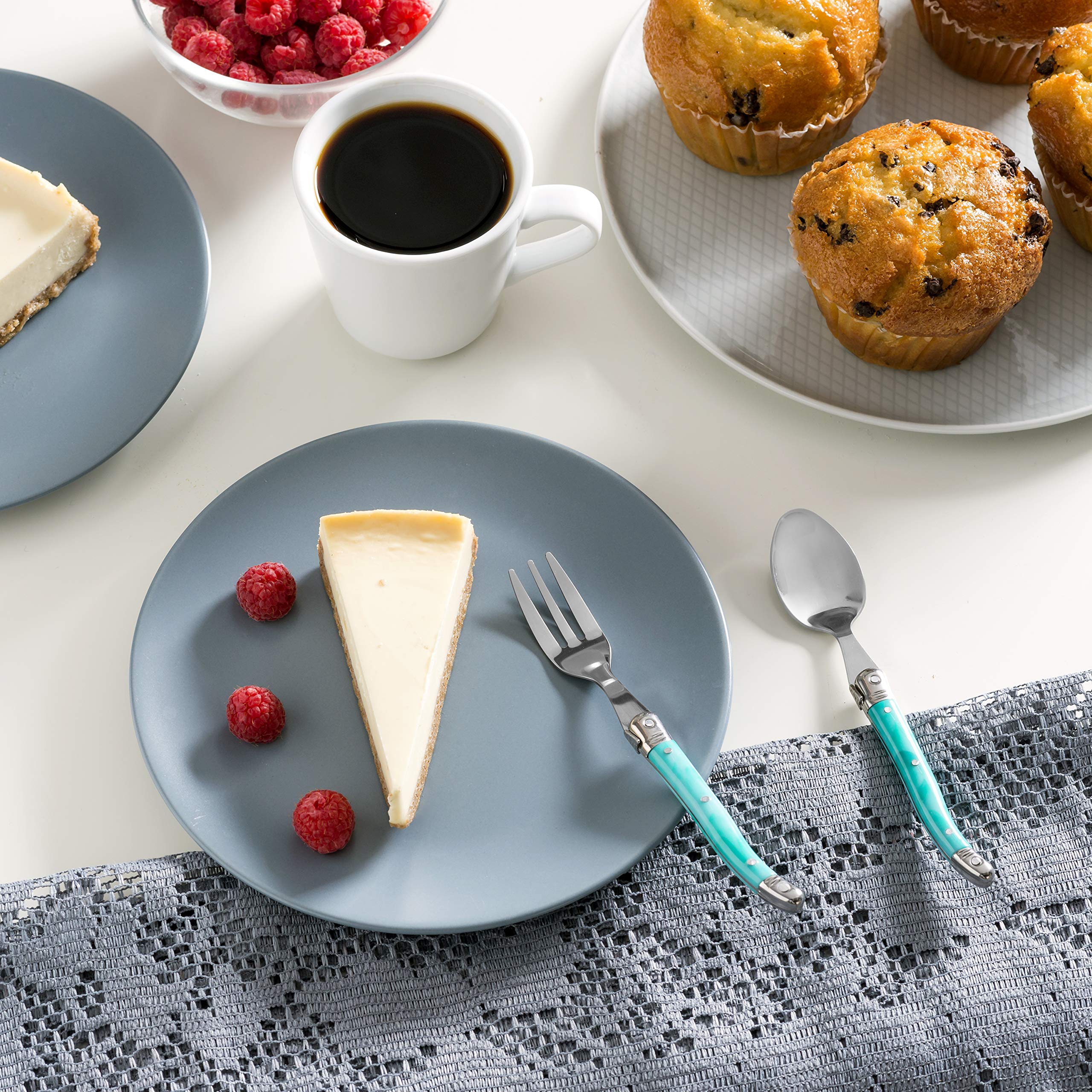 Laguiole 4-Piece Coffee Spoons (Faux Turquoise) - Stainless Steel Spoon Set β Elegantly Designed Tea Spoons β Dishwasher Safe Coffee Spoon Set β Small Spoons for Tea, Dessert & Ice Cream