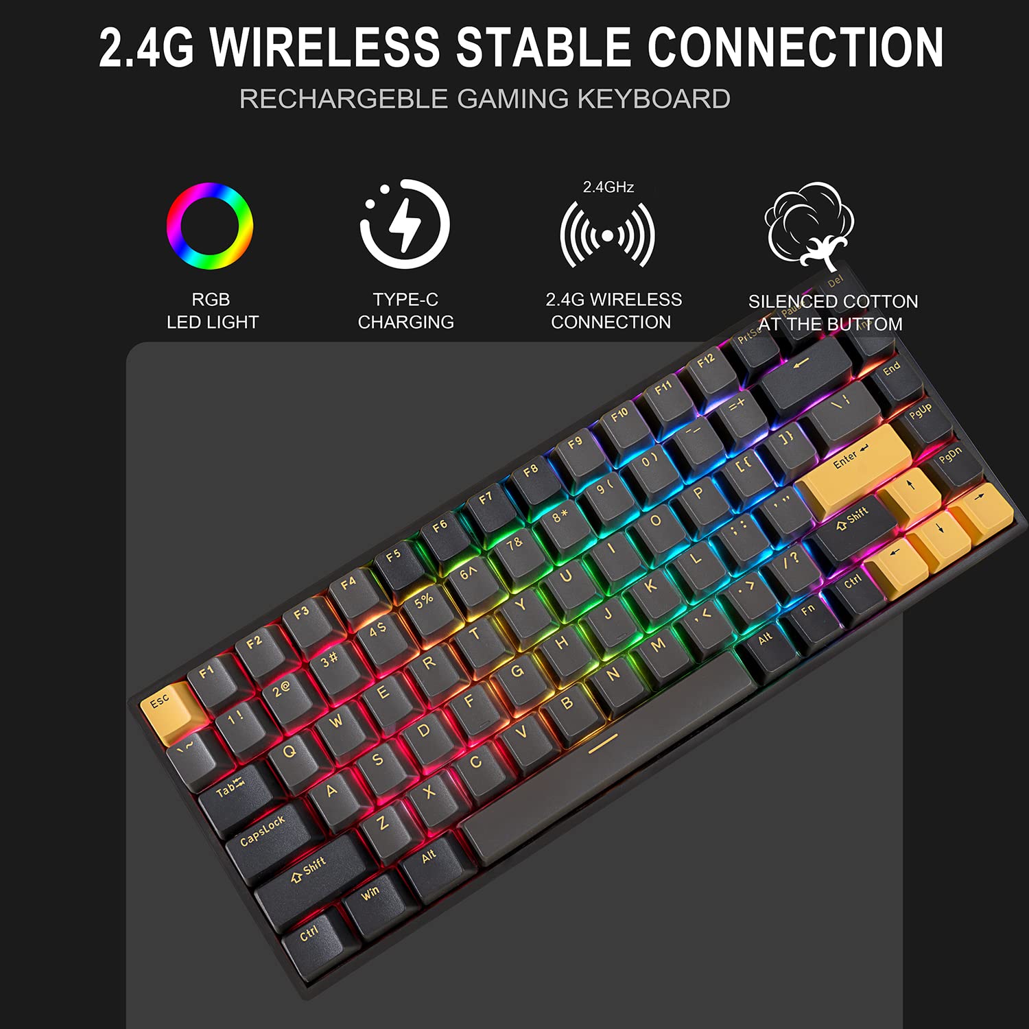 ONE METER 75% Wireless Mechanical Keyboard, Hot Swappable Mechanical Gaming Keyboard with Gateron G-Pro Switch and PBT Keycaps RGB LED Backlit