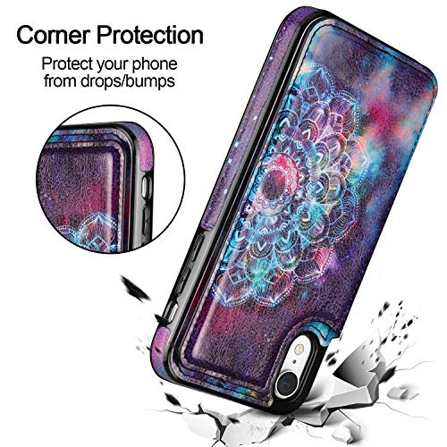 HianDier Wallet Case for iPhone XR, Slim Protective Case with Credit Card Slot Holder Flip Folio Soft PU Leather Magnetic Closure Cover Case Compatible with iPhone XR 6.1 Inches, Mandala