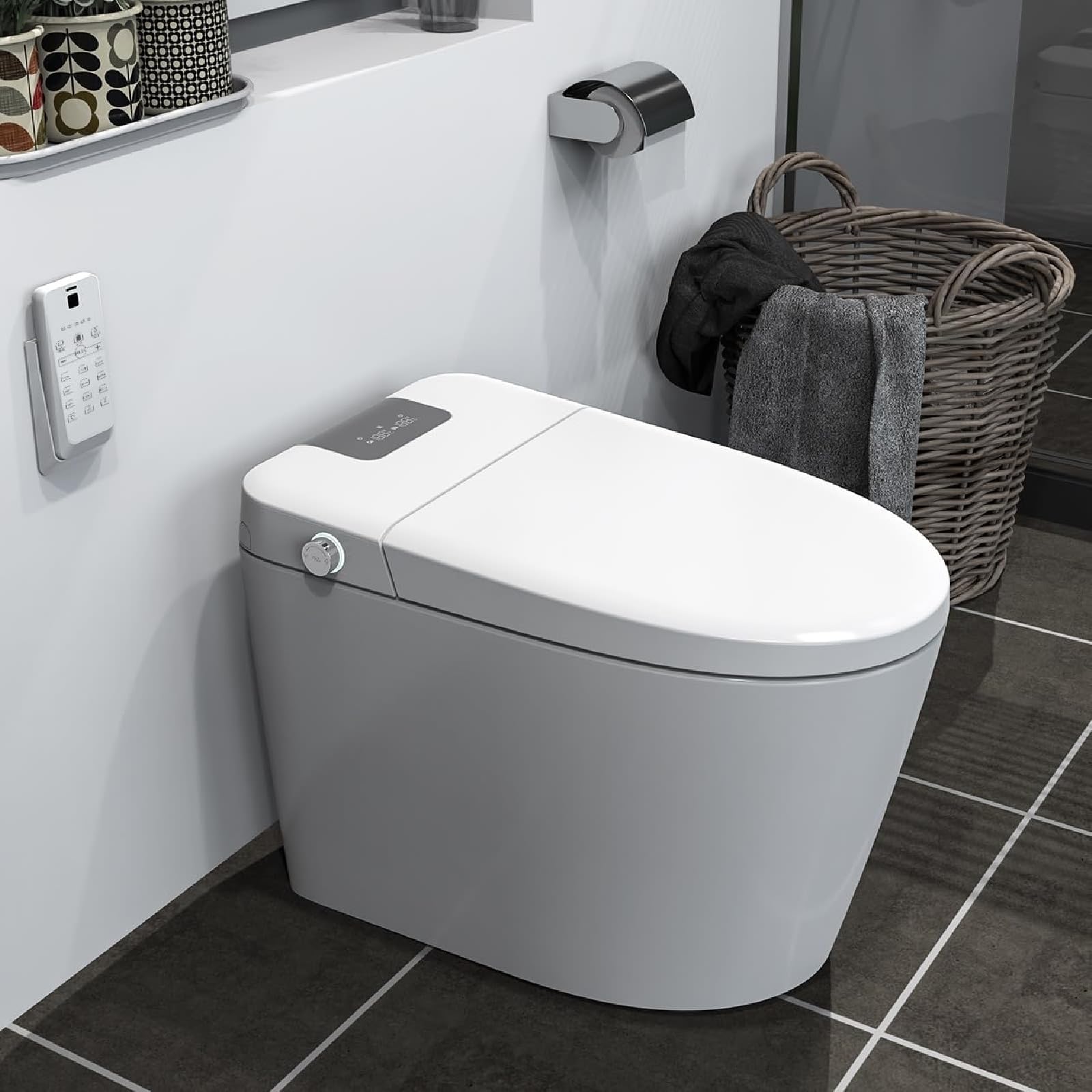 Toilet Smart Toilet Bidet Combo Ceramic White with Foot Sensor Open Cover/Seat Led Display Self-Cleaning Nozzle