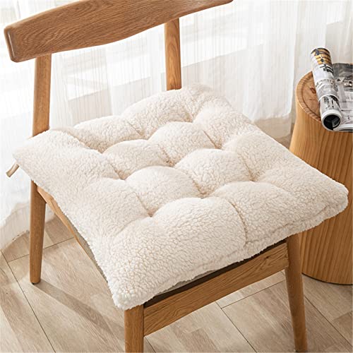 Kitchen Chair Seat Cushion,Dining Room Chair Cushions,Soft Square Chair Pads Comfort Fleece Chair Cushion,Warm Lambs Wool Seat Pad for Kitchen Dining Living Room Office Chair Ivory 20''x20''x4''