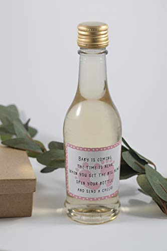 Mini Wine Bottle Stickers - Baby is Coming Labels for Baby Shower (Set of 22) (Pink)