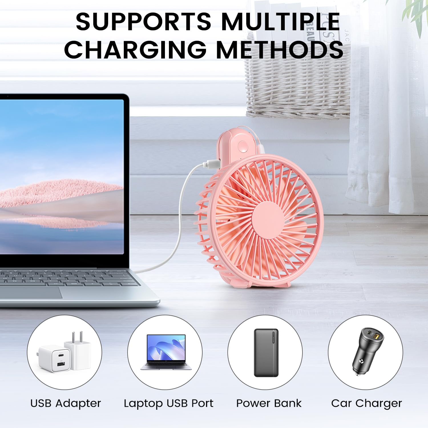 Passionbility Portable Handheld Fan - 2000mAh Personal Portable Fan Rechargeable, 180° Foldable USB Desk Fan with 3 Wind Speed, Battery Operated Fan for Travel Office Household