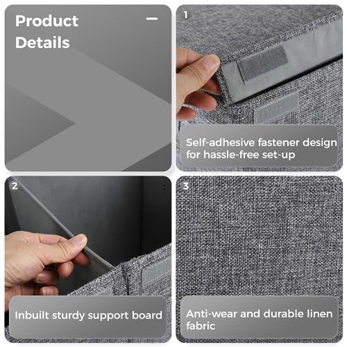 Joyibay Large Storage Box Chest Storage Organizer with Lid & 2 Adjustable Compartments, Collapsible Kids Boxes Basket Bins with Sturdy Handles for Boys and Girls, Nursery, Playroom (Grey)