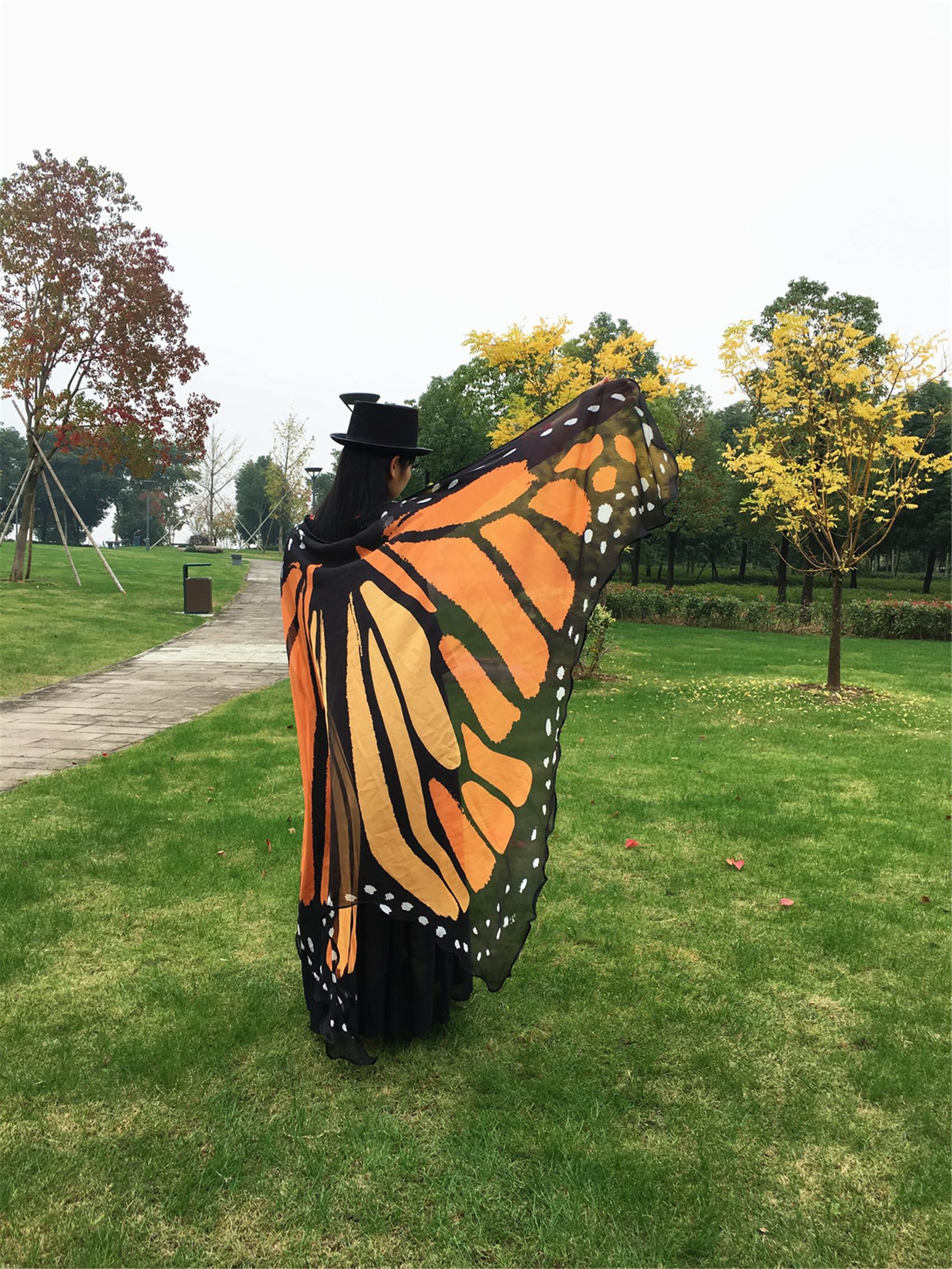 Halloween Butterfly Wings Costume for Women Girls Printed Moth Cape Shawl Wrap Moth Butterfly Cloak(Yellow)