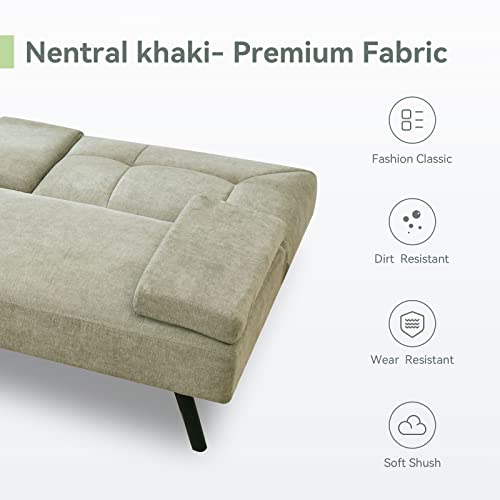 Opoiar Futon Sofa Bed, Modern Convertible Armrests Sleeper Couch with 2 Cup Holders,Loveseats Couch for Compact Space,Studio,Apartment,Office,Living Room,Bed Room,Sage Grey (800LBS)