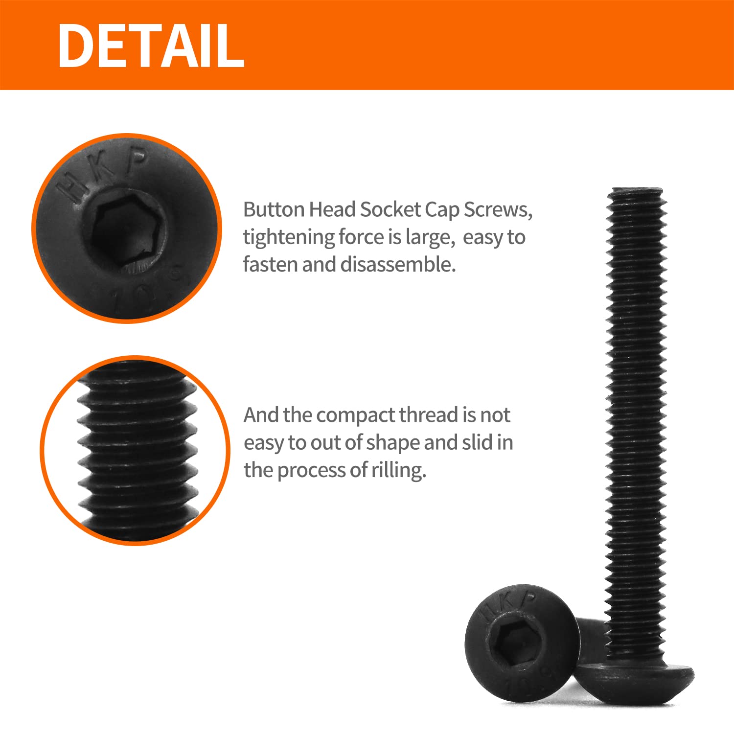 NIULUNBAO M4 x 30mm 35mm 40mm 45mm 50mm Button Head Socket Cap Screws Bolts, 10.9 Grade Alloy Steel Metric, Black Oxide Finish, Allen Hex Drive, Machine Fully Threaded, Assortment Kit 50PCS