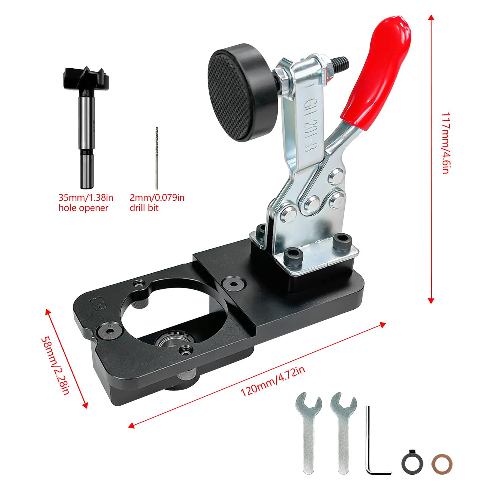 JUYLTOOL 35MM Concealed Hinge Jig, Aluminum Alloy Hinge Hole Drilling Jig Wood Puncher Locator Woodworking Tool Drilling for Door Cabinets Hinges Mounting