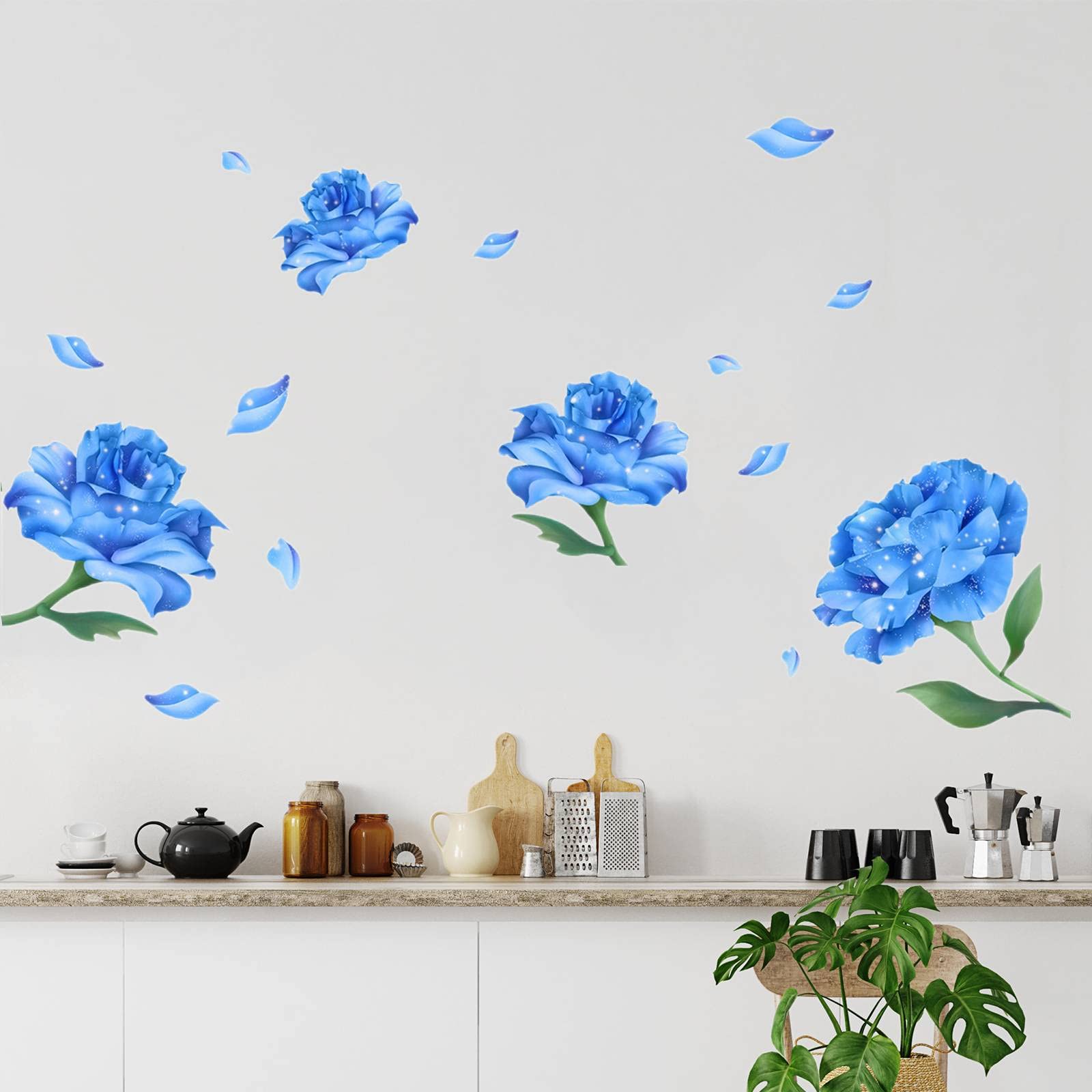 Pink Roses Flower Wall Decals Wall Stickers for Bedroom Wall Art Mural for Living Room Nursery Wall Decor