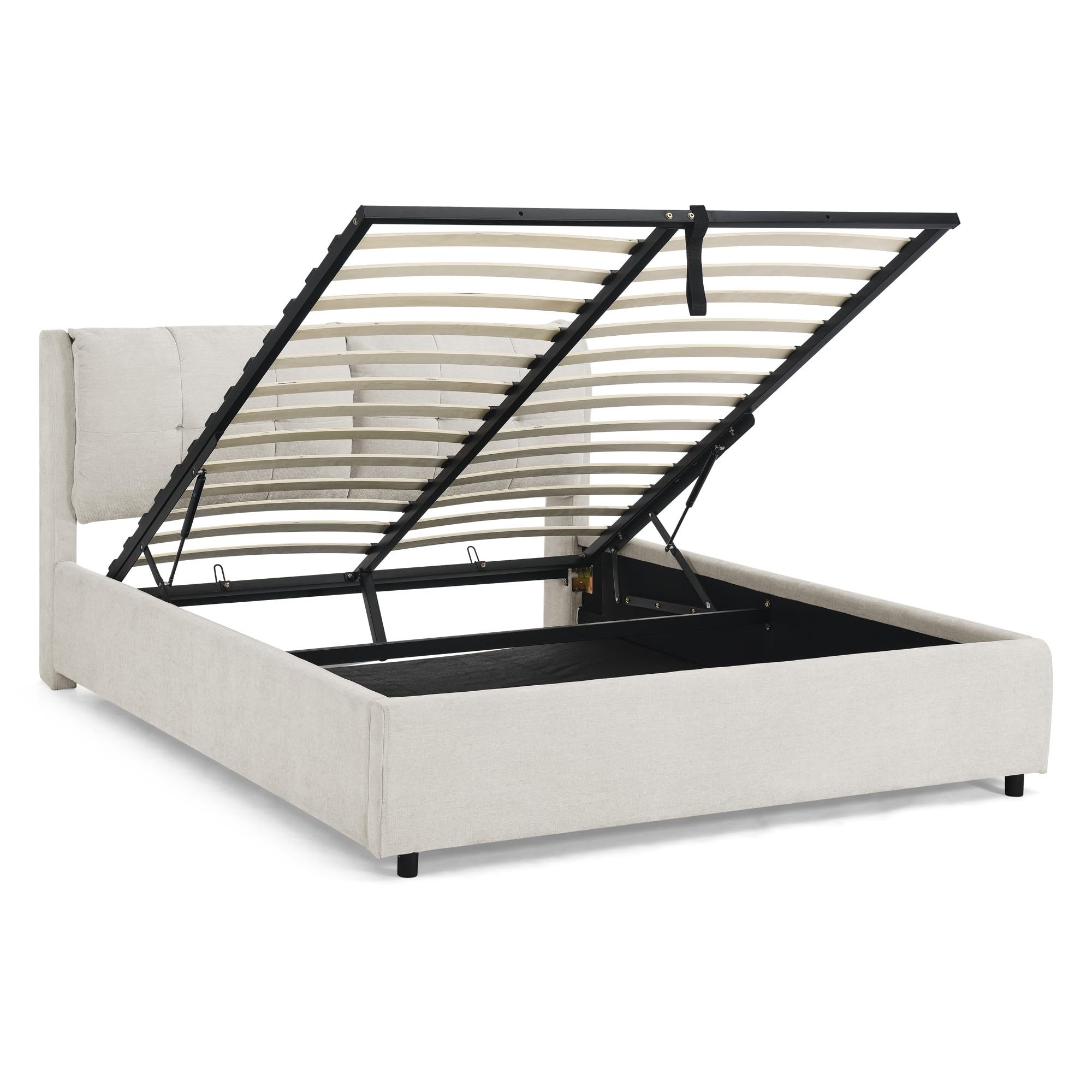 SmartEdge Lift Up Storage Bed Queen with Hydraulic Storage System, Queen Size Chenille Upholstered Platform Bed Frame with Soft Headboard, Wood Slats Support, No Box Spring Needed, Beige