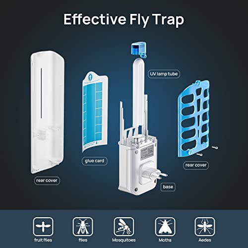 Meilen Bug Zapper, Fruit Fly Traps for Indoors - Silent Mosquito Killer for Home & Office, 375 Sq.ft Coverage Flying Insect Trap for Gnats, Aedes & Other Insects, 3 Glue Cards Included
