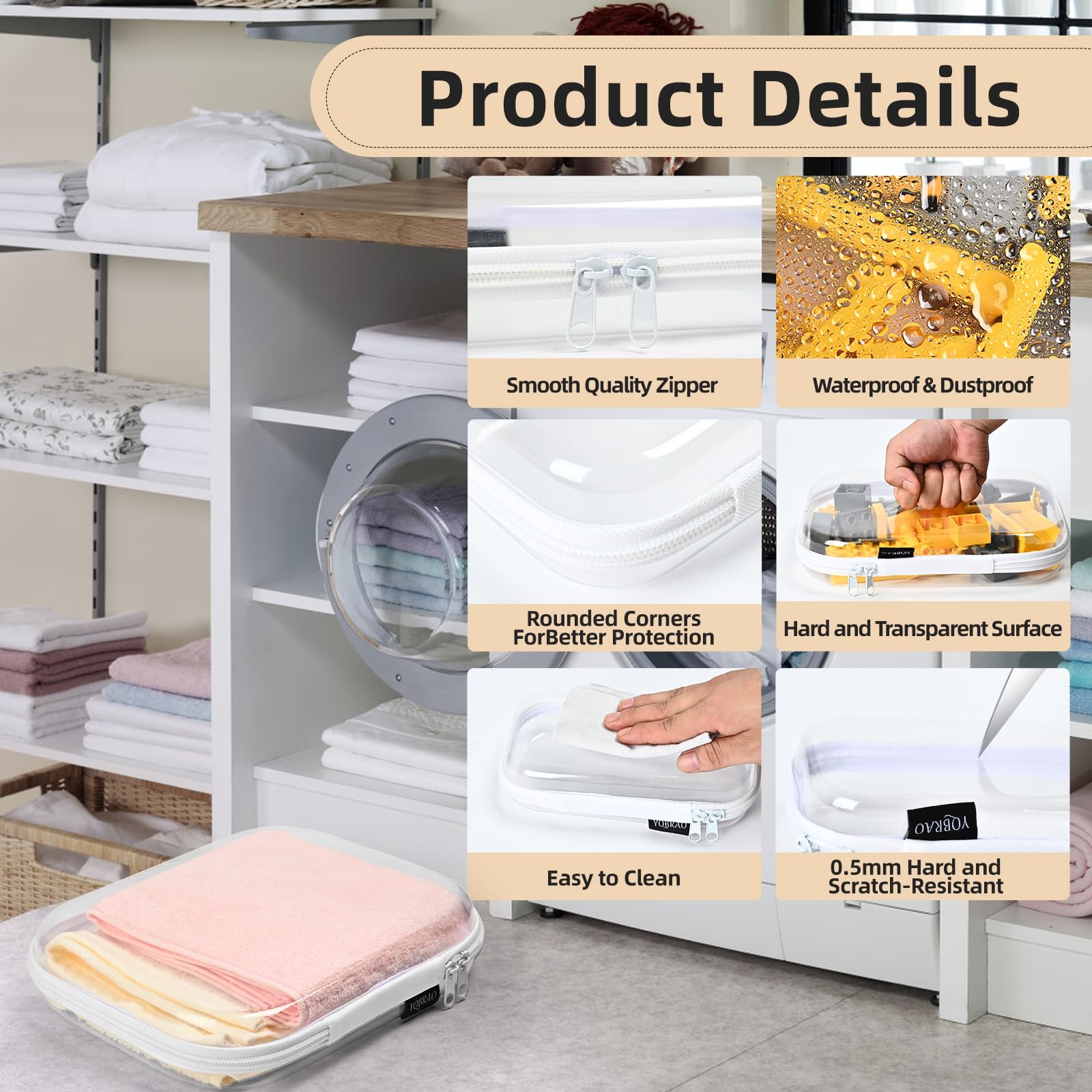Set of 3 Transparent Zippered Storage Boxes – Hard Shell Zippered Organizers, Waterproof Scratch-Resistant PET Material, Ideal for Small Items, Blocks, Puzzles, Cosmetics, and School Supplies,etc