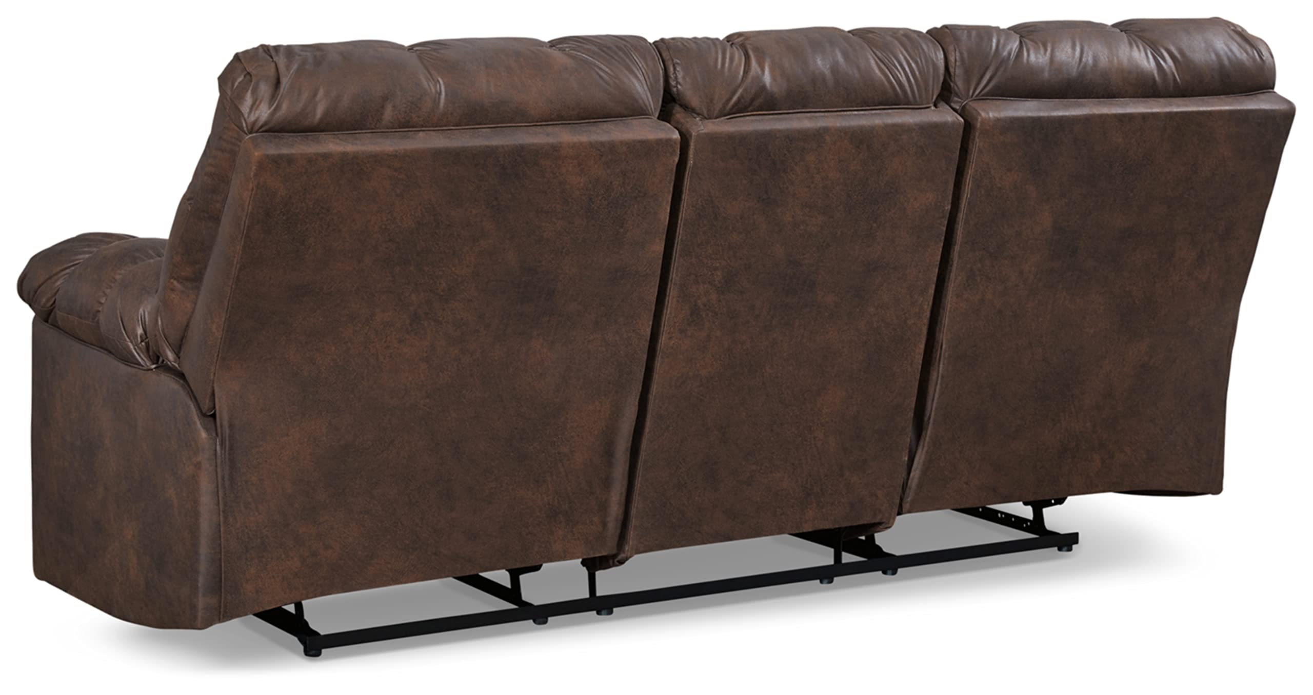 Signature Design by Ashley Derwin Urban Faux Leather Tufted Reclining Sofa with Drop Down Table, Dark Brown