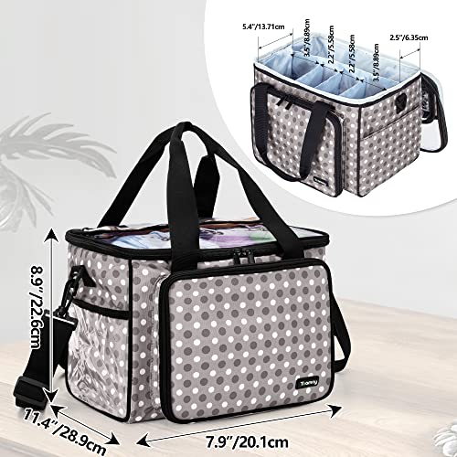 Teamoy Crochet Bag,Knitting Bag Yarn Tote with Compartments for Knitting Needles, Crochet Hooks, Knitting Project and Accessories, Bag Only, Gray Dots