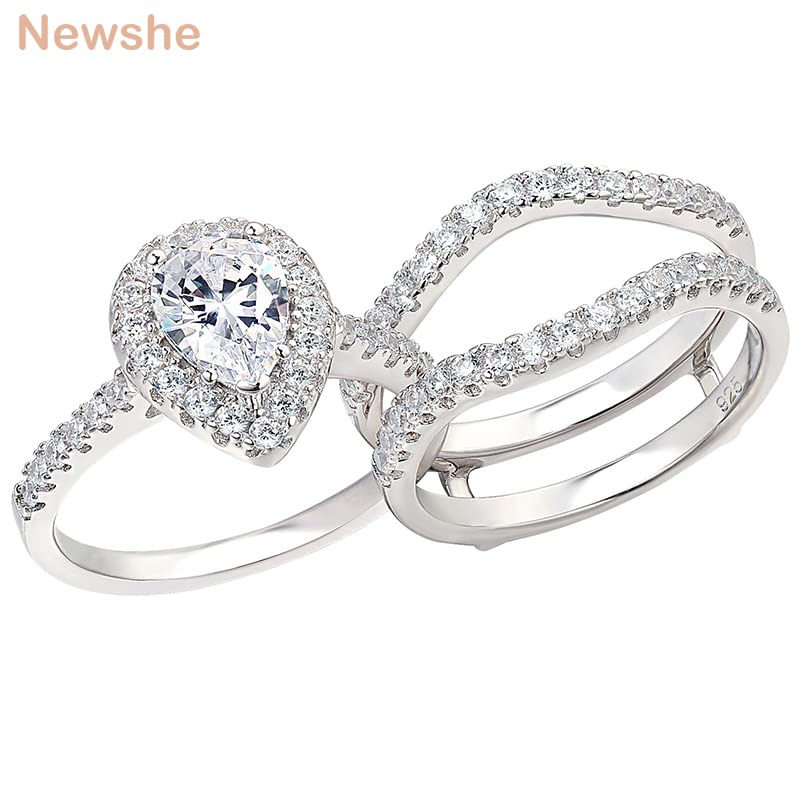 LONGLITER Pear&Oval Cut AAAAA CZ Engagement Rings Set For Women 925 Sterling Silver Adjustable Ring Enhancer Wedding Jewelry