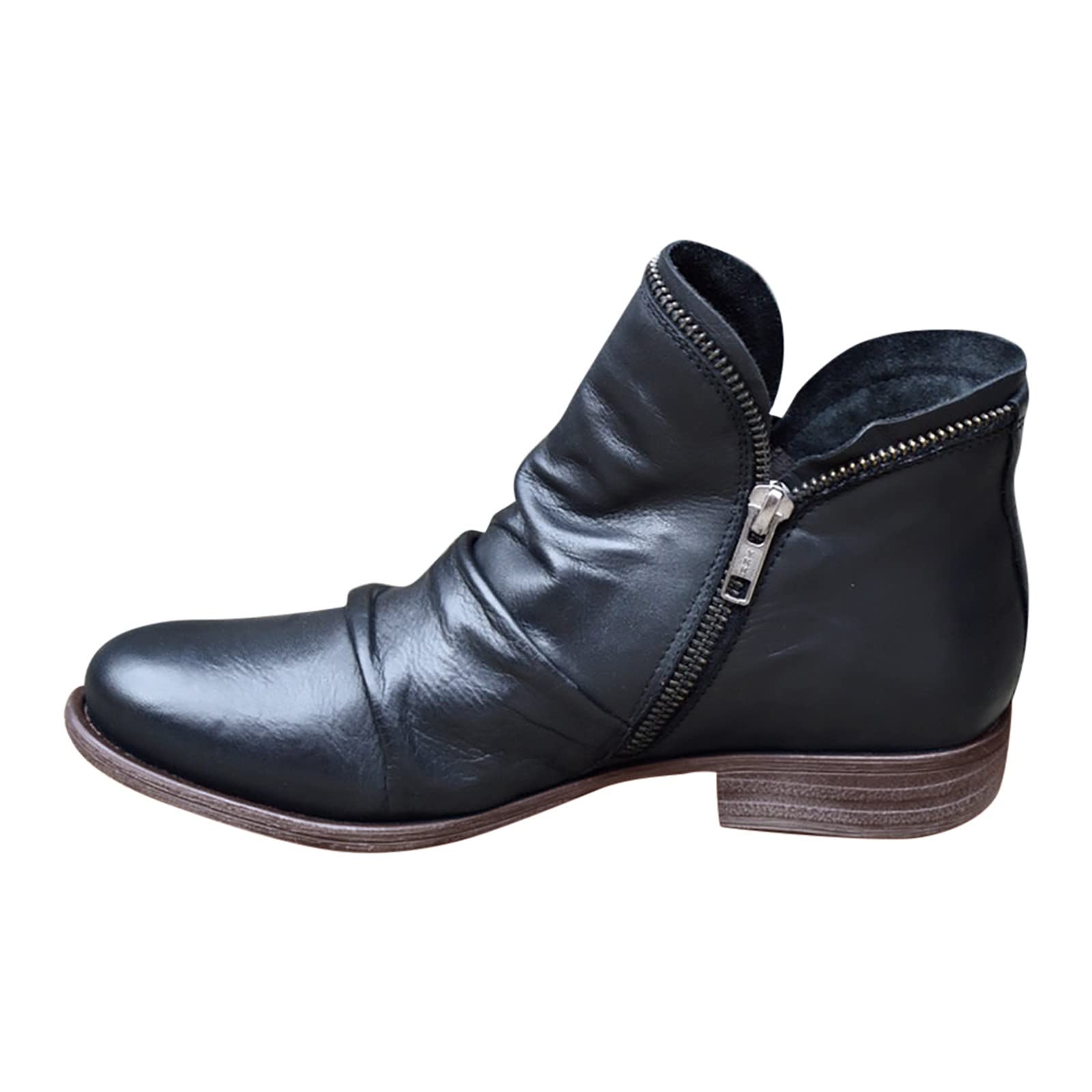 JWSVBF Fall Boots for Women Heel Retro Casual Distressed Leather Womens Boots Wide Calf Cowboy Vintage Casual Stitching Leather Shoes Block Heel Rhinestone Strappy Outdoor Thick Sole Work Boots
