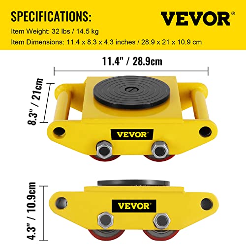 OrangeA 6T Industrial Mover 13200LBS Machinery Skate with Steel Rollers Cap 360 Degree Rotation
