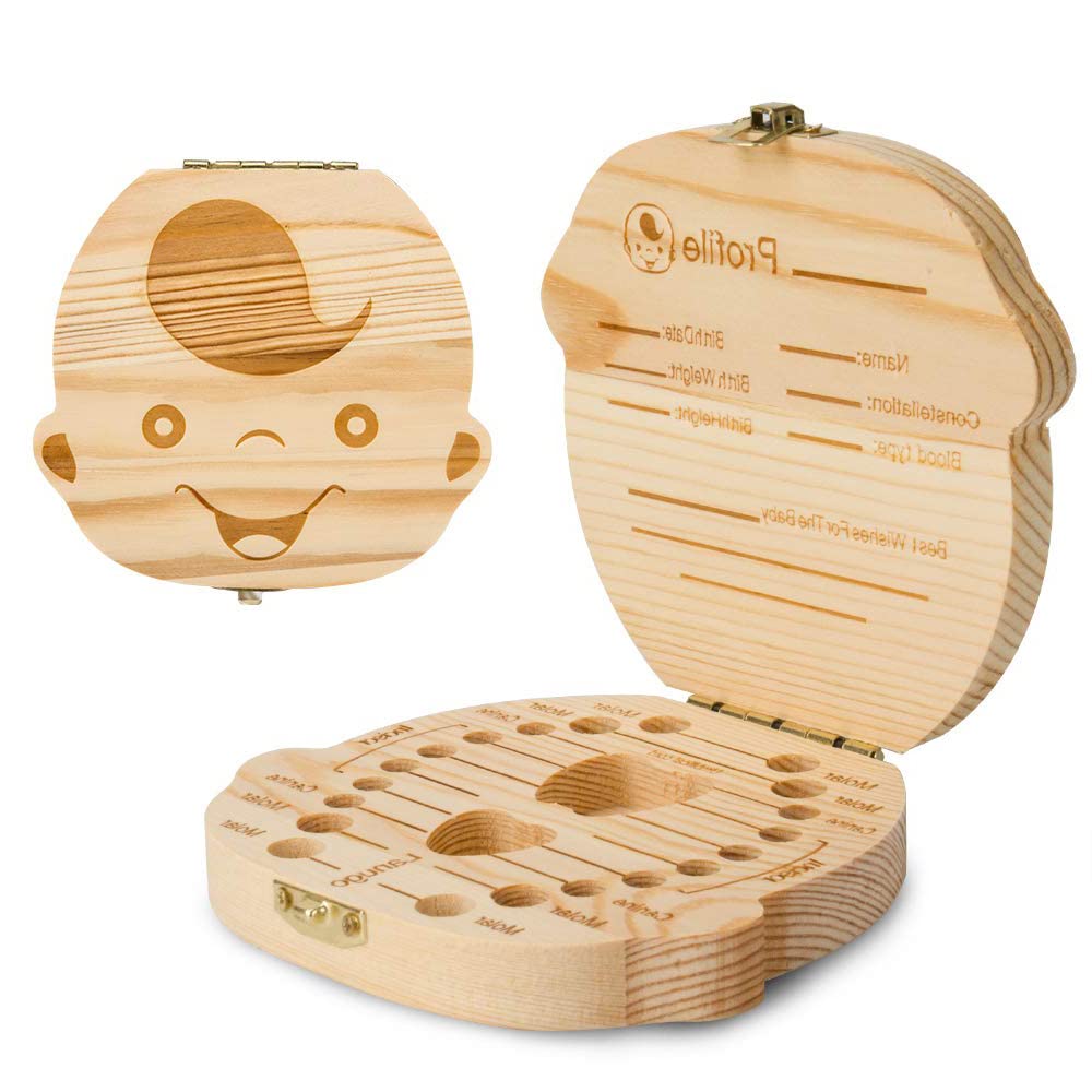 OMANI Tooth Box for Baby, First Tooth Fairy Keepsake Box, Wooden Teeth Box Tooth Saver, Teeth Storage for Lost Teeth Kids Gift (BOY)